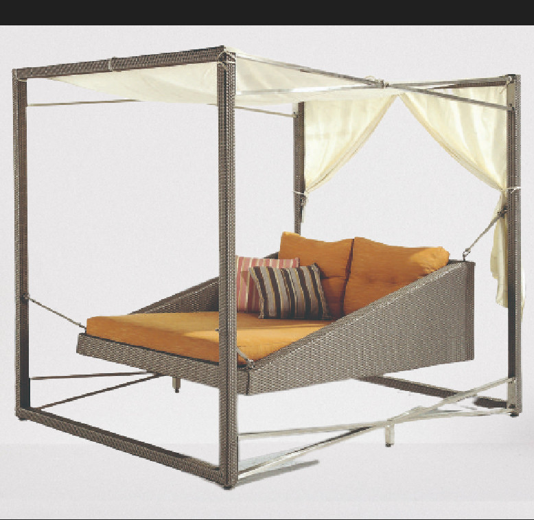 Backyard resort hotel pool day beds wicker rattan canopy shade pool ...